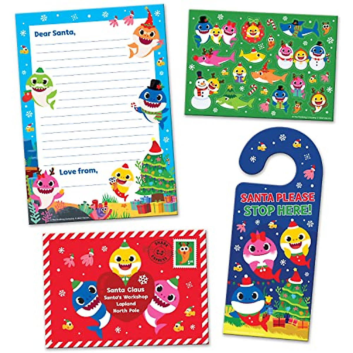 Paper Projects 01.70.40.005 Baby Shark Letter to Santa Pack | Also Includes Door Hanger, Stickers, and Envelope | Perfect for Christmas, Multicoloured, 26cm x15cm