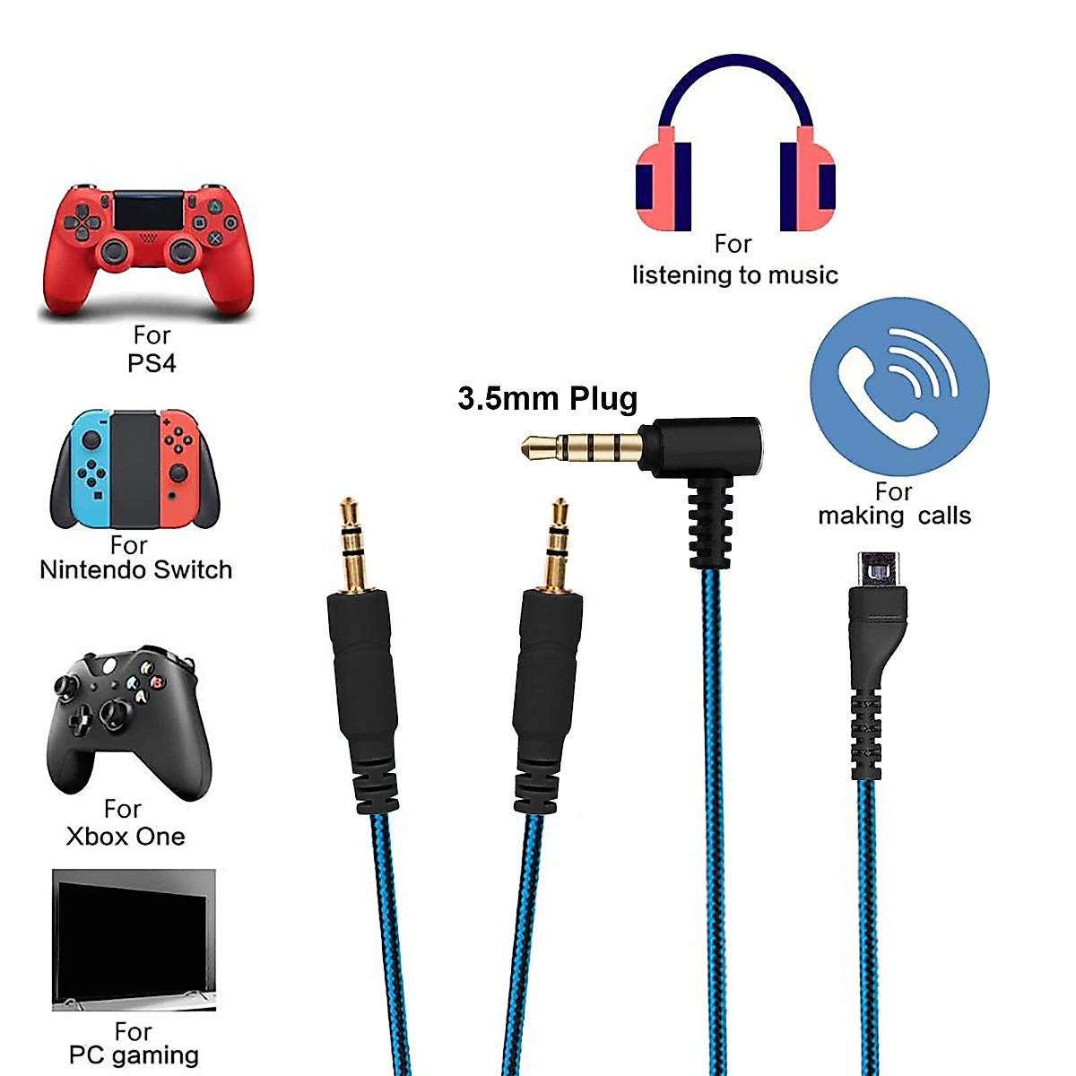 Arctis 3 Audio Cable Cord Replacement for SteelSeries Arctis 7, Arctis 5, Arctis Prime, Arctis Pro Wireless, Arctis Pro Gaming Headset with Dual 3.5mm Plug Headphone Splitte (6.5Ft/2M)