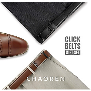 CHAOREN Ratchet Belts for Men 2 Pack - Mens Leather Belt 1 3/8" for Dress and Casual - Micro Adjustable Belt Fit Everywhere