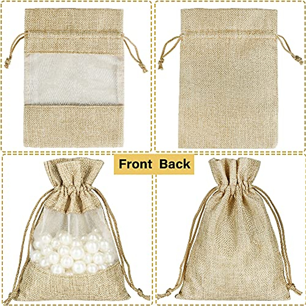 HRX Package Burlap Sheer Bags 5x7 inches, 12pcs Jute Fabric Drawstring Gift Bag Jewelry Pouches for Candy Wedding Party Favor Christmas