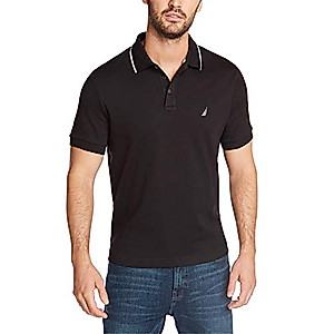 Nautica Men's Classic Fit Short Sleeve Dual Tipped Collar Polo Shirt, True black, Large