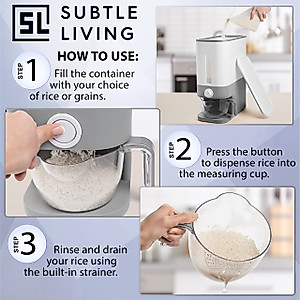 Subtle Living Qudasar Rice Dispenser - Automatic Rice Dispensing Bin - Large (22 liters) - Minimalist Style - Rice Storage Container