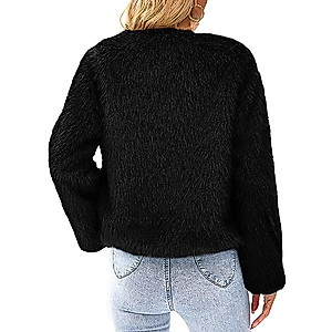 PRETTYGARDEN Women's 2023 Winter Coats Fleece Cropped Jacket Faux Fur Long Sleeve Pockets Shaggy Warm Outerwear Fall Clothes (Black,Medium)