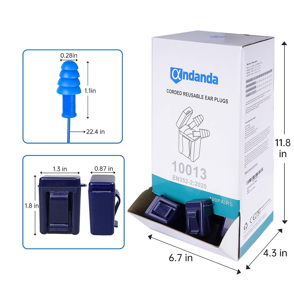 100 Pairs Ear Plugs, Corded Earplugs, Reusable, Individual Package, Soft & Comfortable, Ear Plugs for Noise Cancelling 27dB NRR, Snoring, Shooting, Working, Loud Noise