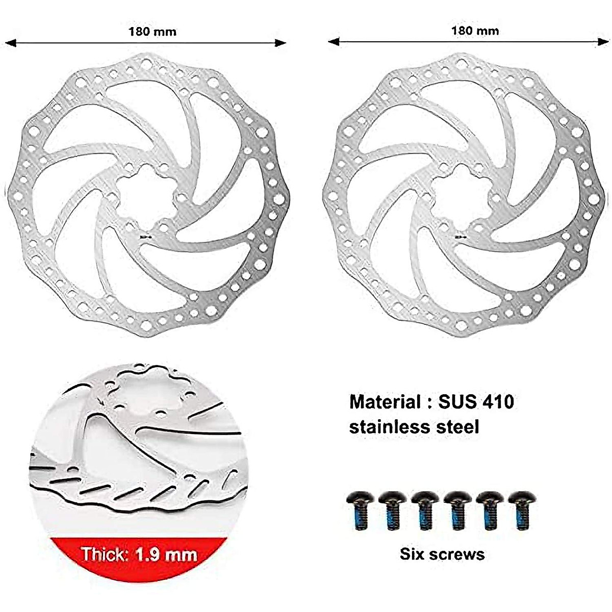 RUJOI Bike Disc Brake Kit, Aluminum Front and Rear Caliper, Full Aluminum Alloy Bicycle Brake Lever, 180mm Rotor, Mechanic Tool-Free Pad Adjuster for Road Bike, Mountain Bike