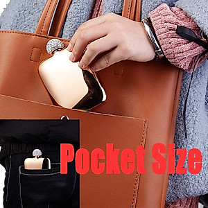 Hillside-Kit Booze Shot Flask- AB Crystal Lid Creative 304 Stainless Steel Wine Alcohol Liquor Flask for Women Girls Men Party Hand size Flask-6OZ