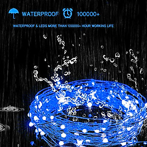 koopower 2 Pack Solar String Lights UL Certified, 33ft 8 Modes Copper Wire Blue Lights Solar/Battery Powered Outdoor String Lights Waterproof Fairy Lights for Xmas Tree Garden Home Ambiance Wedding