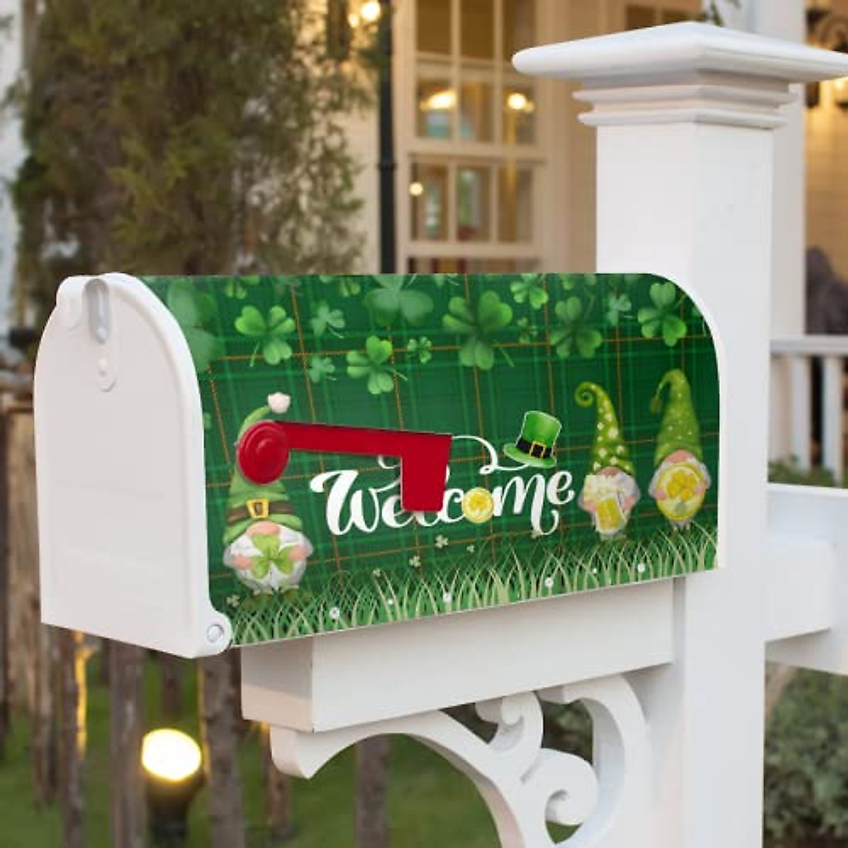 St. Patrick's Day Mailbox Cover,Waterproof Green Leprechauns Hat Shamrock Coin Beer Letter Post Box Cover Wrap Decoration Welcome Home Garden Outdoor 21''Lx18''W