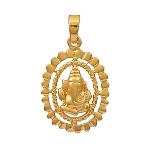 Indian God Shri Ganesha Religious Pendant Made for Yellow Gold Plated 925 Sterling Silver
