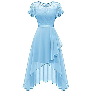 Wedtrend Light Blue Bridesmaid Dresses for Women, High Low Wedding Guest Dress, Flutter Sleeve Formal Dress for Teens, Midi Length Homecoming Dress for School Dacne WT0303LightBlueL