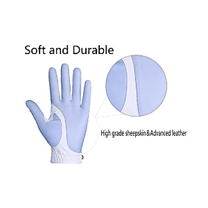 Men's Golf Glove Colorful Cabretta Leather And Synthetic Leather,Three Pack（Left is Wear on Left Hand,Right is Wear on Right Hand）Four Colors To Choose From Navy Blue/Sky/Red/Coffee(Sky,L,Left)