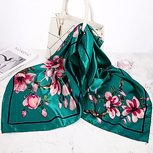 DOOBO Silk Scarf - 3 Pcs 35 Inches Polyester Satin Head Scarf for Women - Aquamarine, Navy, Khaki