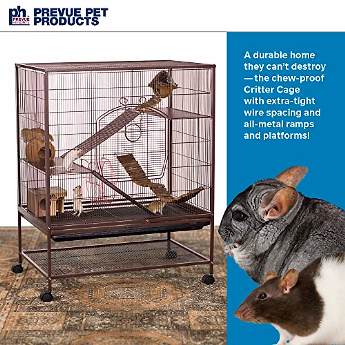 Prevue Pet Products Rat, Chinchilla, Baby Ferret Cage, Metal Home Crate for Small Animal Critters, Chew-Proof House with Caster Wheels, Earthtone Dusted Rose Hammertone Finish 31 inches x 20.5 inches x 40 inches