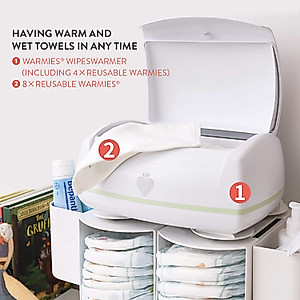 Prince Lionheart Warmies Wipes Warmer Designed for Reusable Cloth Wipes | Soft Glow Nighlight | Includes 1 everFRESH Pillow and 12 Warmies Cloth Wipes