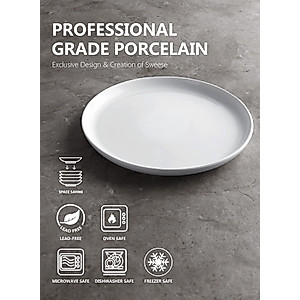 Sweese Porcelain White Dinner Plates Set of 6, 10 Inch Salad Serving Modern Round Dishes - Dishwasher, Microwave, Oven Safe, Scratch Resistant, Smooth Glaze