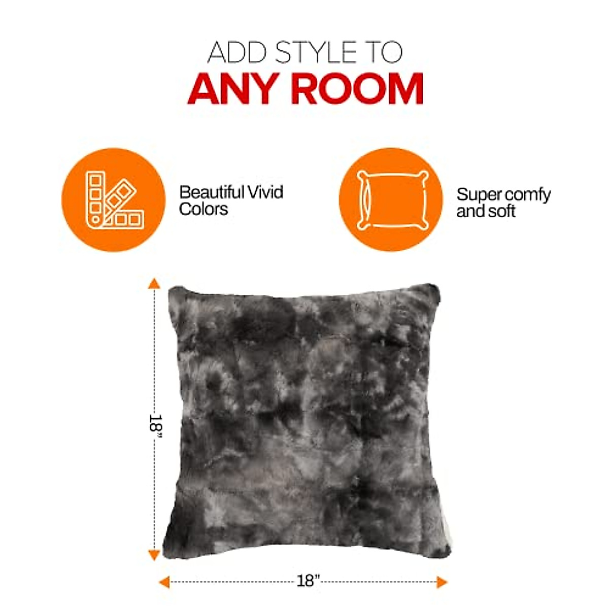 Cheer Collection Faux Fur Throw Pillow Set of 2 for Couch, Beds, Bedroom and Living Room - Ultra Soft and Cozy, Elegant Home Decor, Stylish Accent Pillows - 18" x 18", Gray & White