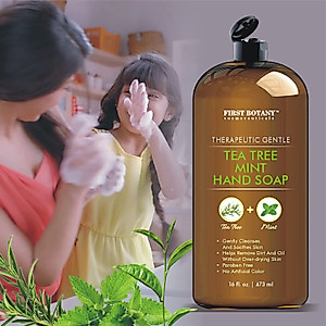 First Botany Tea Tree Mint Hand Soap - Liquid Hand Soap with Peppermint, Jojoba & Coconut Oil Multipurpose Liquid Soap Natural Bathroom Soap & Liquid hand wash - 16 oz