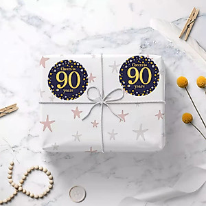 UPLEY Black and Gold Cheers to 90 Years Sticker Labels - 90th Birthday Party Favor Stickers - 2 in - 50 Count