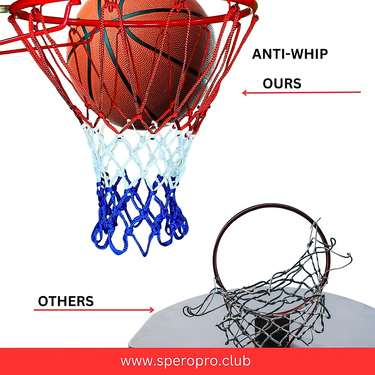 SperoPro Basketball Net - 7.16 Oz Professional Basketball Net Replacement Outdoor All Weather Anti Whip - Heavy Duty Basketball Hoop Net Replacement for Indoor or Outdoor Rim