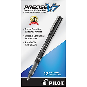PILOT Precise V7 Stick Liquid Ink Rolling Ball Stick Pens, Fine Point (0.7mm) Black Ink, 12-Pack (35346)