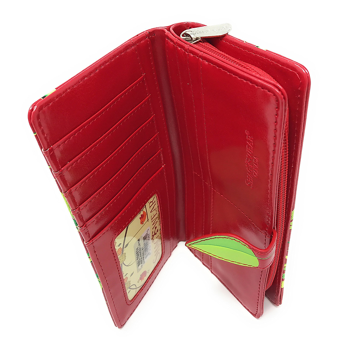 Shag Wear Playful Pandas on Bamboo Large Wallet for Women and Teen Girls Vegan Faux Leather 7" Red