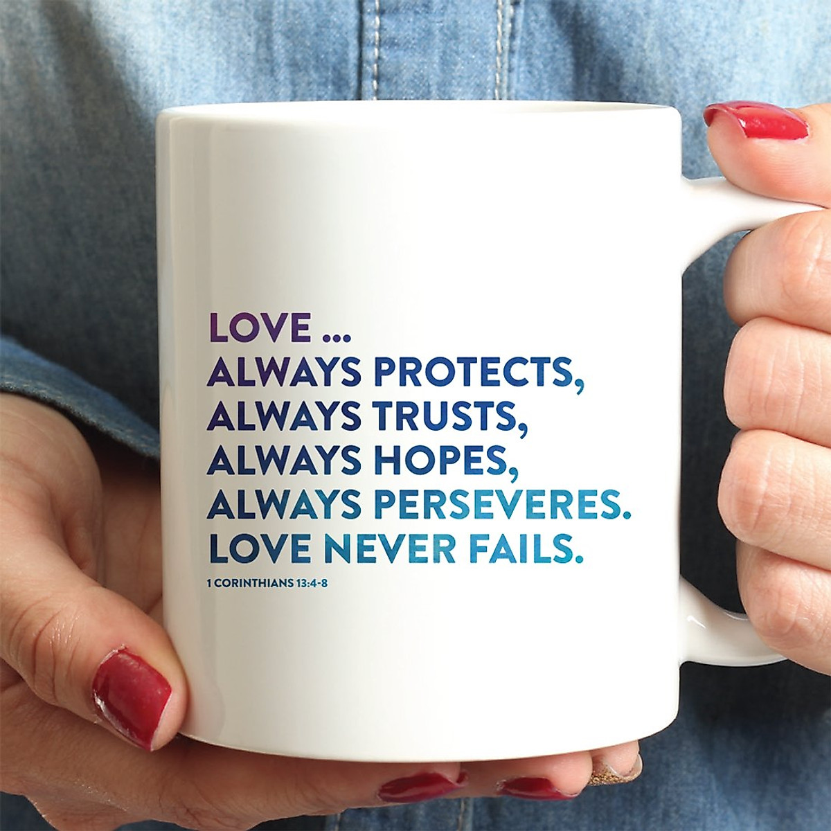 Andaz Press 11oz. Coffee Mug Gift, Bible Verses, Love Always Protects, Always Trusts, Always Hopes, Always perseveres. Love Never Fails. 1 Corinthians 13:4-8, 1-Pack