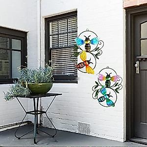 ASAKOKEA Metal Wall Sculpture Cute Bee Outdoor Garden Decor Yard Art Lawn Piato Decorations for Outside - Set of 2