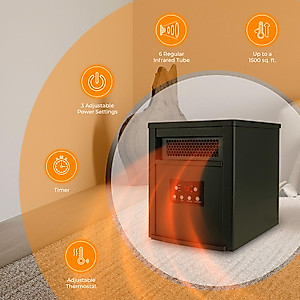 LifeSmart Infrared Quartz Space Heater, 1500W Portable Electric Heater with Remote, Black