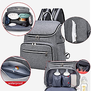 GUANGCAIJIA diaper bag waterproof backpack for cute baby boy girl with changing pad unisex stroller mommy hospital essentials (grey)