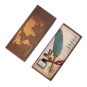 VADUMA Feather Pen Set Calligraphy Dip Pen Easy Writing Stationery Gift Box for School Office Wedding Supplies (SP172043 Pearlescent Dark Green)
