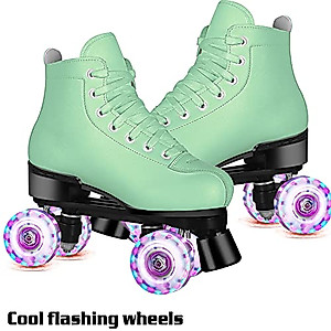 PERZCARE Roller Skates for Women&Girls,Classic Double Row 4 Wheels Shiny Quad Men's Skates,PU Leather High-top Roller Skates for Teens/Adult/Boys/Unisex Indoor/Outdoor