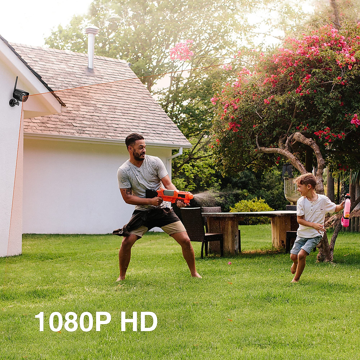 SHO Outdoor Plug-in Smart Security WiFi Camera, 1080P HD Video, IP66 Weatherproof, Motion Detection, Night Vision, Cloud Service, Compatible with Alexa and Google Home, 2 Pack