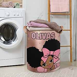 Personalized Laundry Basket, Custom Gift Laundry Hamper, Collapsible Nursery Waterproof Laundry Baskets, Dirty Clothes Toy Hamper with Handles Glittery Rose Gold Princess