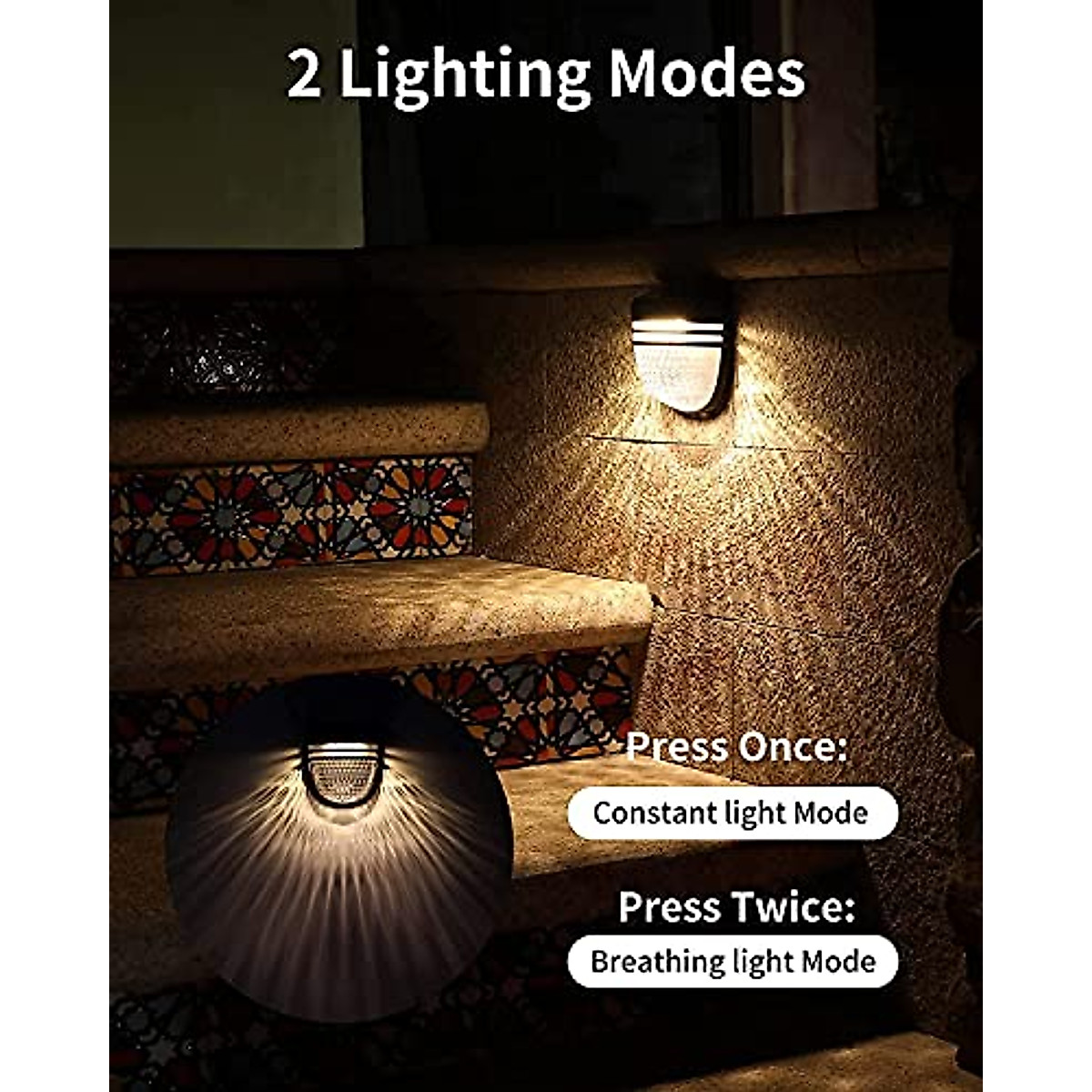 Whousewe Solar Fence Lights, Solar Garden Fence Lights, Decorative Garden Lights with 2 Mode, Waterproof Solar Wall Lights, Wireless Solar Lights Outdoor for Garden,Fence,Patio,Gate,Yard（1 Pack）