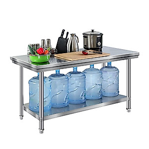 Metal Work Bench - 24x20x31 Inches Stainless Steel Work Prep Table with Shelf | Heavy-Duty Bench with Flexible Table Legs for Cafeterias, Clean Rooms, Hospitals