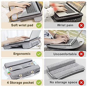 Lap Desk Laptop Bed Table: Computer lapdesk with Soft Pillow and Storage Bag - Padded Lap Work Tray and Gaming Desk on Bed - Wood Wide Writing Tray for Home Office - Fits up to 15.6 inch Laptop