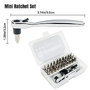 SHARDEN 32 in 1 Ratchet Screwdriver Bit Set with Right Angle Offset 1/4" High Torque Driver Handle, Socket Adapter, Extension Bit Holder, S2 Multi Bits for Ratchet Wrench, Screwdriver