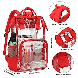 Yusudan Heavy Duty Clear Backpack for Men Women, School Bag Bookbag PVC Plastic Transparent Backpacks for Boys Girls (Red)