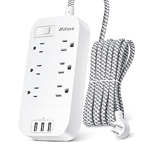 Power Strip - 10 FT Long Flat Plug Extension Cord, 6 Outlets 3 USB Ports Outlet Extender with Overload Protection, Wall Mount, Desktop Charging Station for Home, Office and Dorm Essential