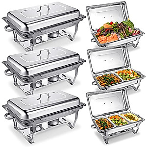 Hoolerry 6 Pcs Chafing Dish Buffet Set 9 Qt Stainless Steel Chafer Full Size Half Size 1/3 Size Chafing Food Pans Rectangular Catering Warmer Set for Parties Banquet Wedding Serving Dining