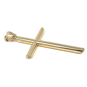 Ioka - 14K Yellow Gold Classic Plain Cross Pendant Religious Medium Size Charm For Necklace or Chain