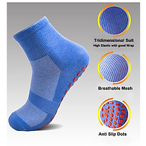 JXLESW Non Slip Trampoline Socks for Kids, Anti Skid Gripy Floor Socks for Exercises, Gym, Yoga (as1, age, 6_years, 9_years, Black, Navy, Blue, Yellow)