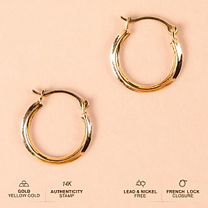 14K Solid Gold 1MMX14MM French Lock Hoop Earrings- Yellow Gold - Jewelry for Women/Girls - Small Hoop Earrings