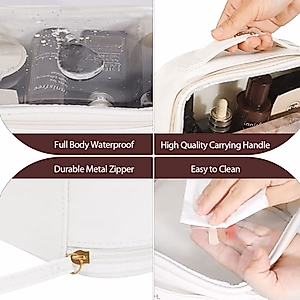 Hibagg Travel Toiletry Bags TSA Approved, 2PCS Clear Makeup Bags Set, Cosmetics Organizer Wide Open, Carry On Travel Essentials for Women Men with Gift Box, White