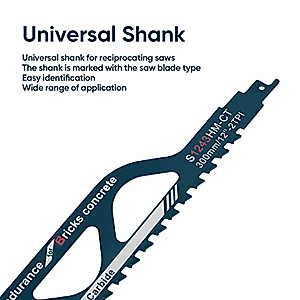 2PCS Demolition Masonry Reciprocating Saw Blades Hard Alloy Saw Blades for Cutting Brick,Wood,Metal,PVC Tube,Porous Concrete,Power Tools Accessories (12in/300mm)