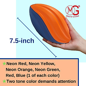 Macro Giant 7.5 Inch PU Soft Foam Spiral Football, Set of 6, Assorted Colors, Training Practice, Kid Toy, Yard Game, Preschool