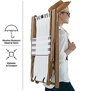 Lavish Home Set of 2 Beach Chairs - Outdoor Weather-Resistant Wood Folding Chairs with Carry Straps and Reclining Seat - Beach Essentials (Taupe)