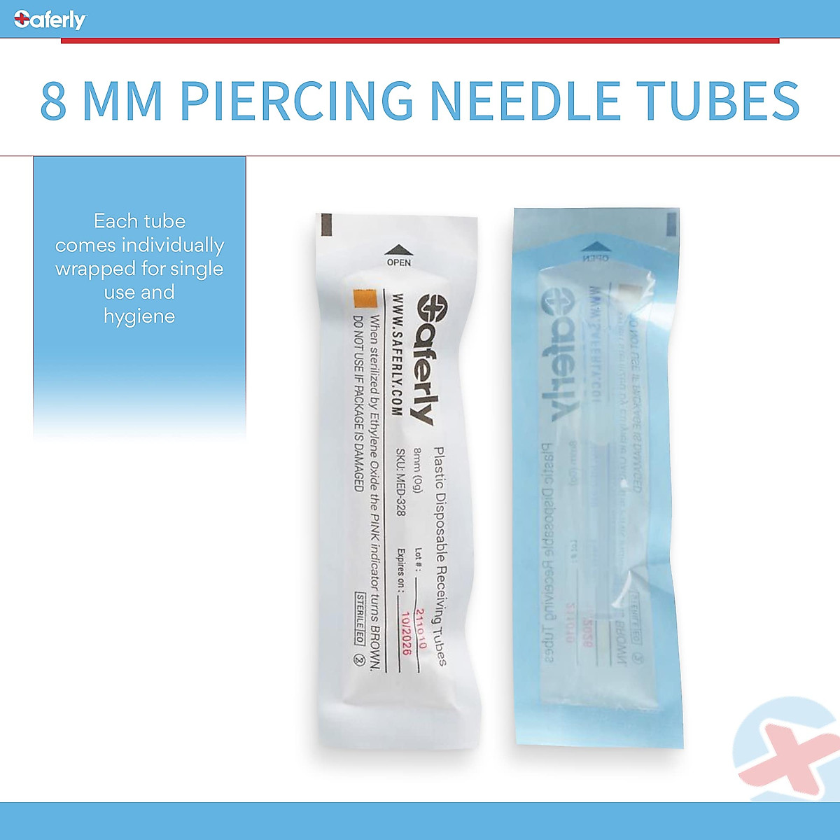 Saferly Body Piercing Needle Receiving Tubes - 8mm Plastic Medical Grade Disposable Piercing Needle Receiving Tubes - Body Jewelry Piercing Supplies (Box of 50)