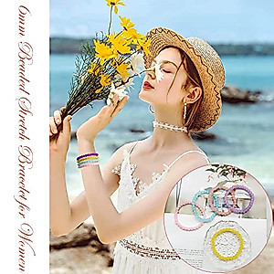 MOZAKA 24Pcs 6mm Beaded Stretch Bracelets Multicolor Glass Crystal Beaded Bracelets Set for Women Handmade Round Glass Beads Elastic Bracelets Jewelry Gifts