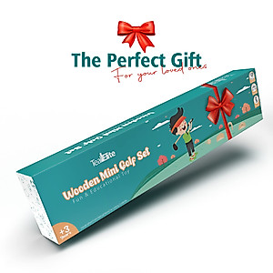 Teal Elite Kids Golf Set – Mini Golf Toy for Indoor and Outdoor Play – Toddler Set Includes 2 Clubs, 2 Balls, Holes, and Obstacles – Premium Natural Wood – Ideal Gift for Boys and Girls Age 3 4 5